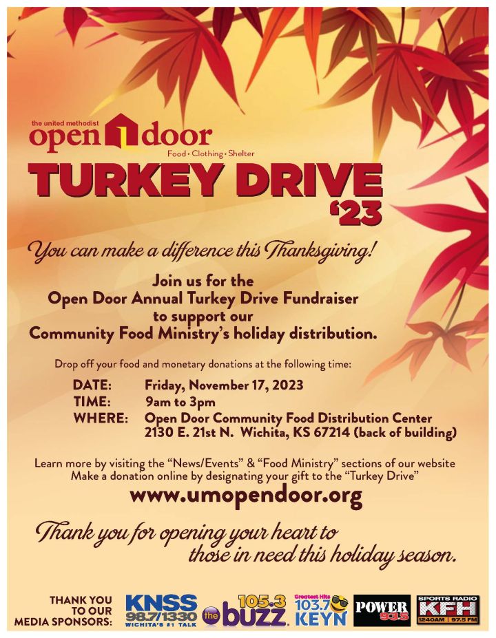 Open Door Annual Turkey Drive Fundraiser November 17th, 2023 – United Methodist Open Door